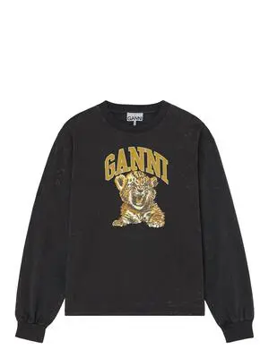 GANNI Long Sleeve Tiger Graphic T-shirt - Mixed