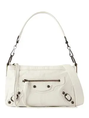 Balenciaga Le City Moto Mini Crinkled-leather Shoulder Bag - White