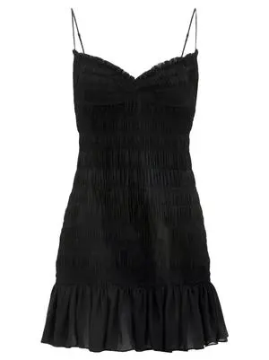 Saint Laurent Shirred Ruffled Mini Dress - Black