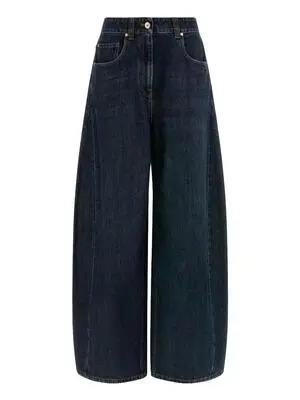 Brunello Cucinelli Monile Detail Wide Barrel Jeans - Blue