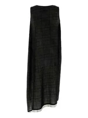 Y’s Check-pattern Asymmetric Hem Dress - Black