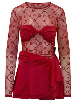 MARINE SERRE Moonogram Draped Dress - Red