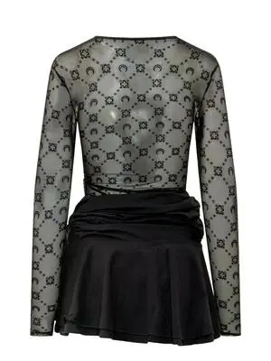 MARINE SERRE Moonogram Sheer Mini Dress - Black