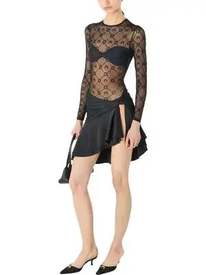 MARINE SERRE Moonogram Sheer Mini Dress - Black