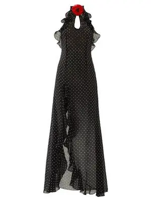 JNSQ (JE NE SAIS QUOI) Jnsq Carmen Polka Dot Silk Chiffon Maxi Dress - Black/red
