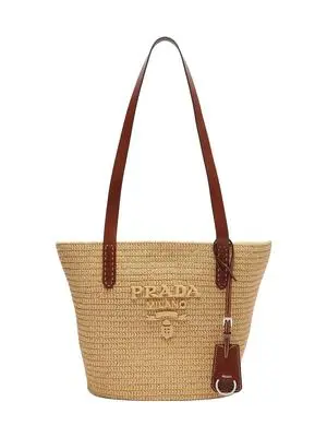 Prada Medium Raffia-effect Crochet Basket Bag - Beige