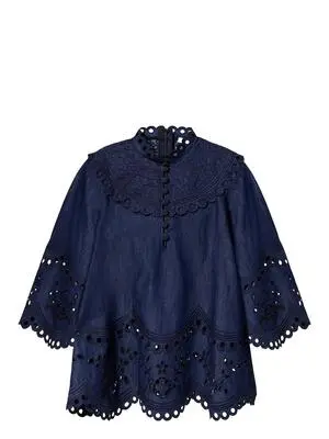 Zimmermann Mahon Broderie Anglaise Denim Top - Blue