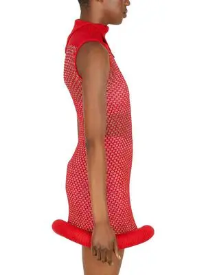 LOUISE LYNGH BJERREGAARD High-neck Ribbed Mini Dress - Red