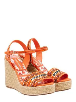 Dolce & Gabbana Floral Embroidered Espadrille Wedges - Orange