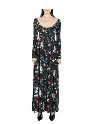 Rabanne Rose-print Ruched Maxi Dress - Black