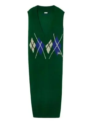 Burberry Argyle Intarsia V-neck Maxi Dress - Blue