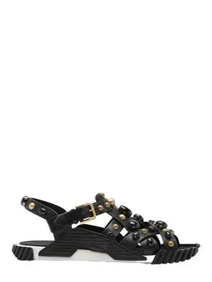 Dolce & Gabbana Embellished Studded Open Toe Sandals - Black