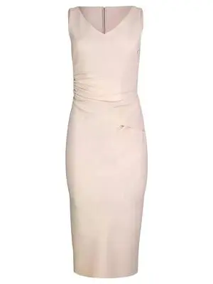 GRETA CONSTANTINE Ruched V-neck Dress - Neutrals