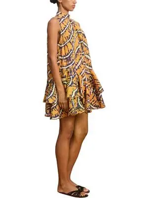 ALEMAIS Alemas Tiered Ruffle Abstract Print Mini Dress - Orange