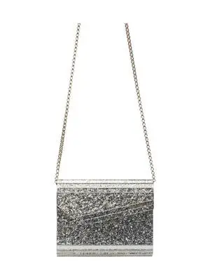 JIMMY CHOO Jimmy Choo Candy Clutch In Glittered Plexiglass With Metallic Leather Sides Silver