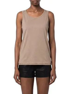 Max Mara Sleeveless Top With Embellished Hem - Brown