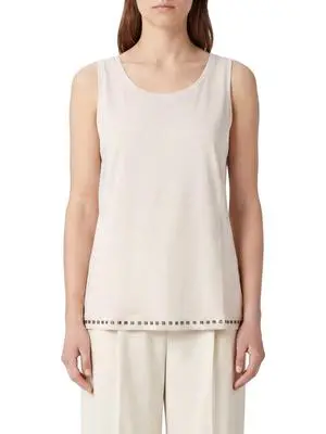 Max Mara Sleeveless Top With Embellished Hem - Natural