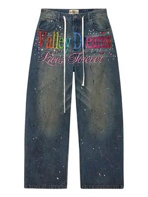 VALE FOREVER Embellished Denim Jeans - Blue