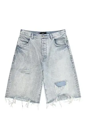 PURPLE BRAND Blowout Patched Denim Shorts - Blue