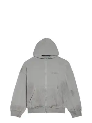 Balenciaga Medium Fit Zip Up Hoodie - Grey
