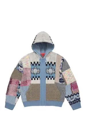 Supreme Patchwork Zip Up Hooded Sweater - Blue