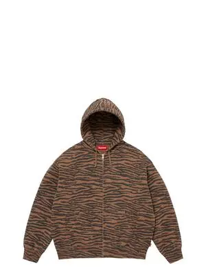 Supreme Supreme Small Box Zip Up Hooded Sweatshirt With Tiger Print Brown