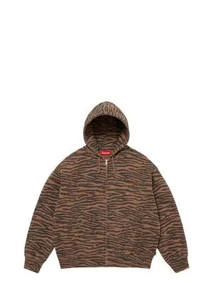Supreme Supreme Small Box Zip Up Hooded Sweatshirt With Tiger Print Brown