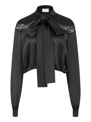 SAINT LAURENT Saint Laurent Black Satin Blouse With Lace Detail