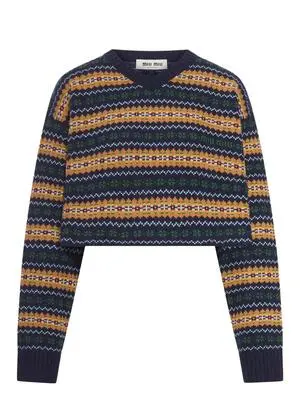 Miu Miu Fair Isle V-neck Knit Top - Blue