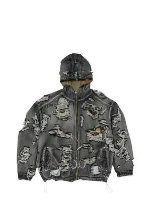 THUG CLUB Hell Denim Camo Hooded Zip-up - Black