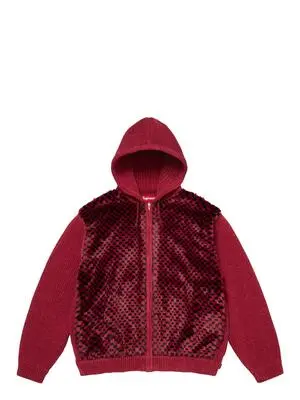Supreme Checkerboard Faux Fur Zip Up Hooded Sweater - Red