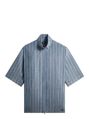 Kith Spun Silk Linen Stripe Colton Zip Front Shirt - Blue