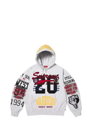 Supreme Warriors Appliqué Zip Up Hooded Sweatshirt - Grey