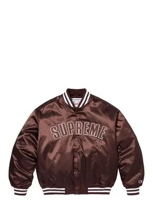 Supreme X Champion Satin Varsity Jacket - Brown