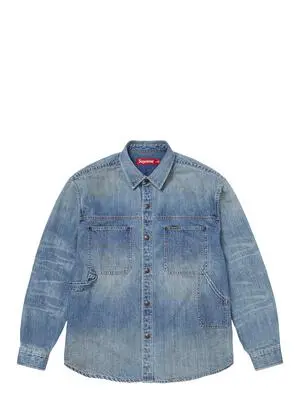 Supreme Distressed Denim Snap Painter Shirt - Blue