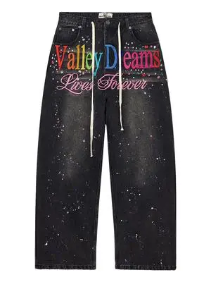VALE FOREVER Embellished Paint Splatter Denim - Black