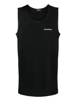 Balenciaga Sleeveless Tank Top With Logo - Black
