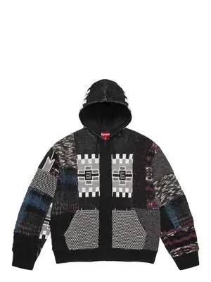 Supreme Patchwork Zip Up Hooded Sweater - Black