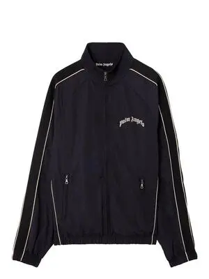 Palm Angels Curved Logo Zip-up Windbreaker - Black