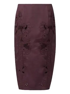 LEEM Embroidered Cotton-blend Pencil Skirt - Brown