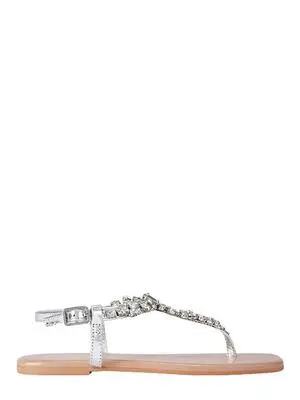Carvela Alta Embellished Metallic Leather Sandals - Silver