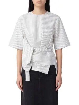 RÓHE Striped Silk And Cotton Blend Blouse With Tie Waist - White