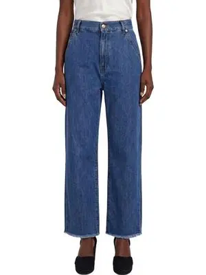 DARKPARK High-waisted Cropped Jeans With Patch Pockets - Blue