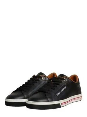 DOLCE & GABBANA Dolce & Gabbana Leather Low-Top Sneakers With Logo Patch And Striped Sole