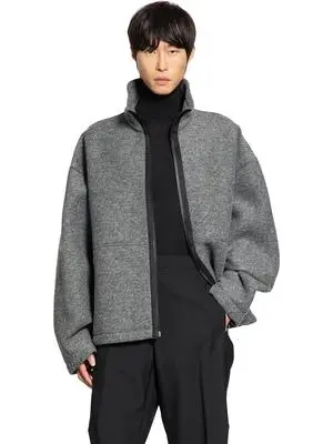 Herno Felt Zip-up Jacket With Drawstring And High Neck - Black