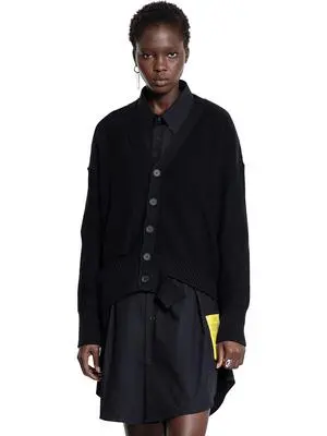 MAISON MARGIELA Distressed Wool Blend V-neck Cardigan - Black