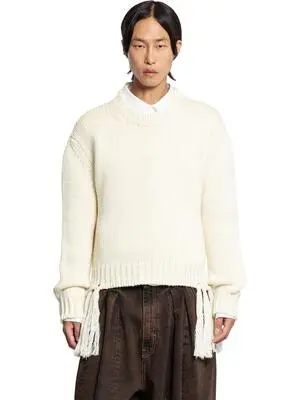 HED MAYNER Heavyweight Wool Knit Sweater With Fringe - Off-white