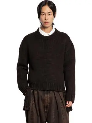 HED MAYNER Heavyweight Wool Knit Sweater With Fringes - Brown