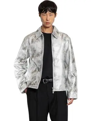 SUNFLOWER Snake Print Leather Jacket - Silver