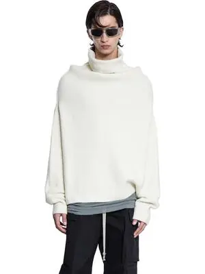 Rick Owens Alpaca Knit Draped Turtleneck Sweater - White